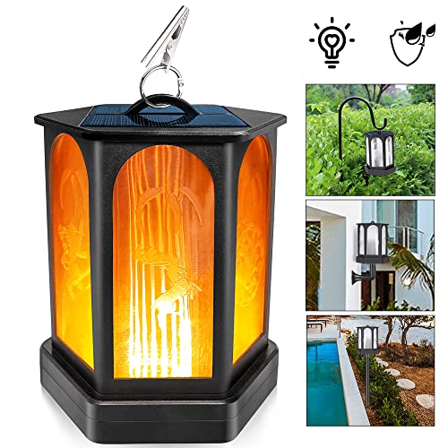 Solar Lights, Outdoor Garden Hanging Lantern, Outdoor Flickering Flame, Solar Lantern Outdoor Hanging Lanterns Decorative, Outdoor Lighting Solar Powered Waterproof LED Flame Lights for Patio Garden