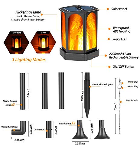 Solar Lights, Outdoor Garden Hanging Lantern, Outdoor Flickering Flame, Solar Lantern Outdoor Hanging Lanterns Decorative, Outdoor Lighting Solar Powered Waterproof LED Flame Lights for Patio Garden