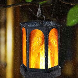 Solar Lights, Outdoor Garden Hanging Lantern, Outdoor Flickering Flame, Solar Lantern Outdoor Hanging Lanterns Decorative, Outdoor Lighting Solar Powered Waterproof LED Flame Lights for Patio Garden