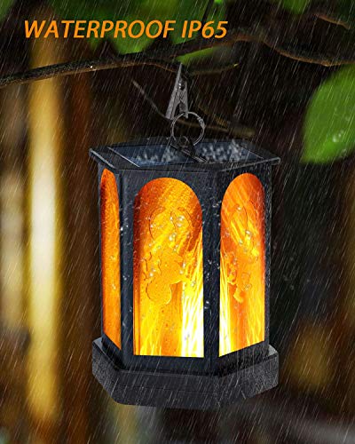 Solar Lights, Outdoor Garden Hanging Lantern, Outdoor Flickering Flame, Solar Lantern Outdoor Hanging Lanterns Decorative, Outdoor Lighting Solar Powered Waterproof LED Flame Lights for Patio Garden