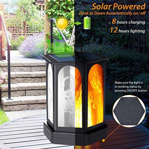 Solar Lights, Outdoor Garden Hanging Lantern, Outdoor Flickering Flame, Solar Lantern Outdoor Hanging Lanterns Decorative, Outdoor Lighting Solar Powered Waterproof LED Flame Lights for Patio Garden