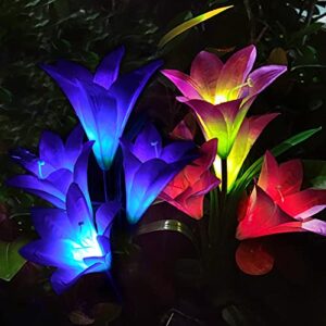 solar lights outdoor – 2 pack solar garden lights with 8 lily flowers, waterproof color changing solar landscape lights, outdoor decoration lights for patio, yard, lawn, pathway (purple and red)