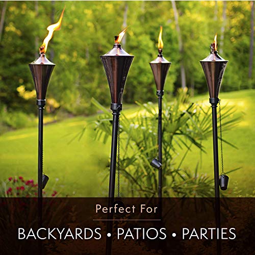 Dusq | 4-in-1 Citronella Mosquito Torch | All Metal Outdoor Torch | Great for Tiki Parties | Can be Used as Tabletop, Deck Rail Mount, or Pole Mount | Uses Any Torch Oil (4-Pack, Caramel)