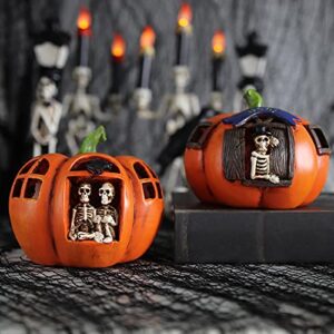 Halloween Skeleton Pumpkin Decorative Lights, Creative Resin LED Cemetery Skeleton Pumpkin Lights for Haunted House bar Horror Haunted Home Garden, Battery Switch (A)