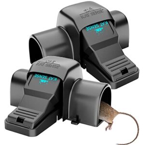 kat sense covered rat & chipmunk traps, prevents accidental triggering with tunneled design, quick humane kill, indoor ‘n outdoor mouse snap traps