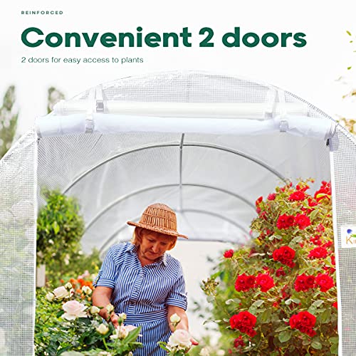 KING BIRD Upgraded 10x6.6x6.6FT Large Walk-in Greenhouse Heavy Duty Galvanized Steel Frame 2 Zippered Screen Doors 6 Screen Windows Tunnel Garden Plant Hot Green House 18 Stakes 4 Ropes 2 Gloves White