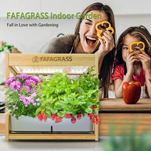 FAFAGRASS Indoor Garden Hydroponic Growing System, 12 Pods Herb Garden with Grow Light Self Watering System Cycle Timing Natural Bamboo Garden Planter Grower Harvest Vegetable Lettuce