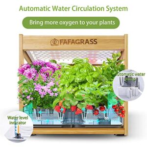 FAFAGRASS Indoor Garden Hydroponic Growing System, 12 Pods Herb Garden with Grow Light Self Watering System Cycle Timing Natural Bamboo Garden Planter Grower Harvest Vegetable Lettuce