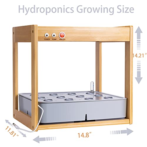 FAFAGRASS Indoor Garden Hydroponic Growing System, 12 Pods Herb Garden with Grow Light Self Watering System Cycle Timing Natural Bamboo Garden Planter Grower Harvest Vegetable Lettuce