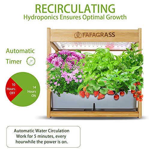 FAFAGRASS Indoor Garden Hydroponic Growing System, 12 Pods Herb Garden with Grow Light Self Watering System Cycle Timing Natural Bamboo Garden Planter Grower Harvest Vegetable Lettuce