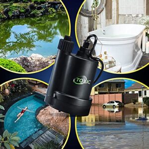 Water Pump Submersible Utility Pump Thermoplastic 1/4 HP Portable Electric Water Removal Drain Pump for Garden Tub Pond Basement Swimming Pool with 10-Foot Cord