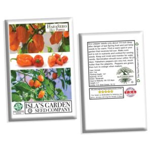 Habañero Seeds for Planting, 25+ Heirloom Seeds Per Packet, Spicy & Hot Pepper, (Isla's Garden Seeds), Non GMO Seeds, Botanical Name: Capsicum chinense, Great Home Garden Gift