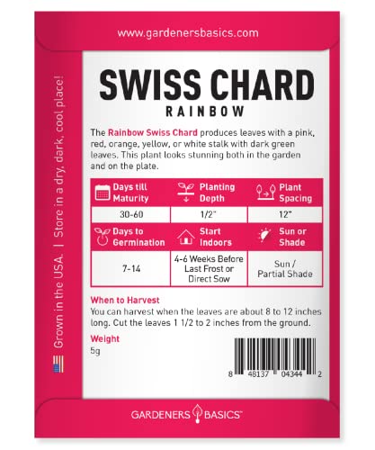 Swiss Chard Seeds for Planting (Rainbow) Non-GMO Vegetable Variety- 5 Grams Seeds Great for Summer, Fall and Winter Gardens by Gardeners Basics