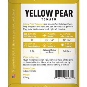 Yellow Pear Tomato Seeds for Planting Heirloom Non-GMO Seeds for Home Garden Vegetables Makes a Great Gift for Gardening by Gardeners Basics