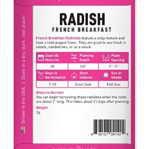 Radish Seeds for Planting - French Breakfast Variety Heirloom, Non-GMO Vegetable Seed - 2 Grams of Seeds Great for Outdoor Spring, Winter and Fall Gardening by Gardeners Basics