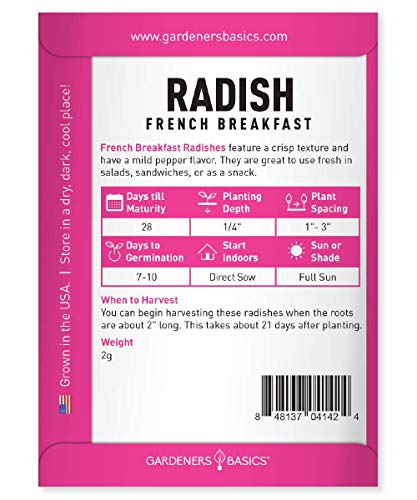 Radish Seeds for Planting - French Breakfast Variety Heirloom, Non-GMO Vegetable Seed - 2 Grams of Seeds Great for Outdoor Spring, Winter and Fall Gardening by Gardeners Basics