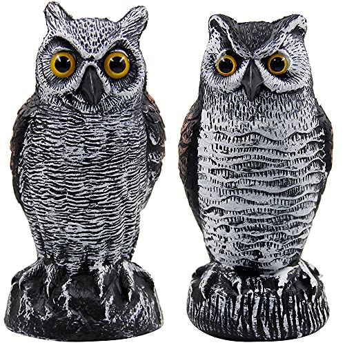 Hausse 2 Pack Fake Horned Owl | 10 Pack Reflective Pinwheels with Stakes