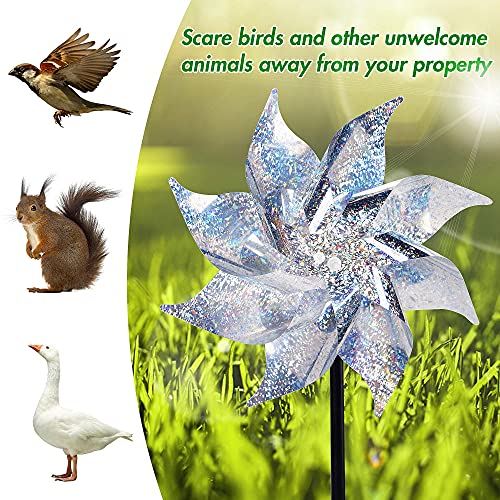 Hausse 2 Pack Fake Horned Owl | 10 Pack Reflective Pinwheels with Stakes