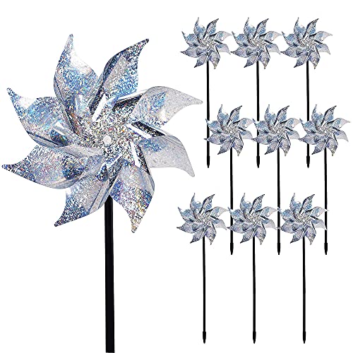 Hausse 2 Pack Fake Horned Owl | 10 Pack Reflective Pinwheels with Stakes