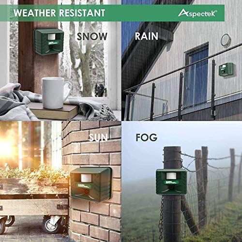 ASPECTEK Includes AC Adapter, Extension Cord Pest Repeller Yard Sentinel 2 Pack Outdoor Ultrasonic Animal Control, Green, Sound Frequency:15 kHz -18 kHz