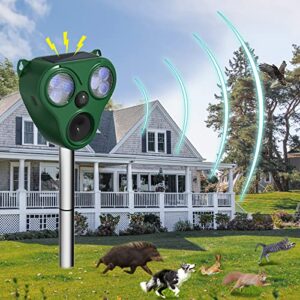 umila solar animal repeller, ultrasonic repellent, motion detection, led flashing light, dog, cat repellent, squirrel, raccoon, skunk, rabbit, rodent, fox, deer