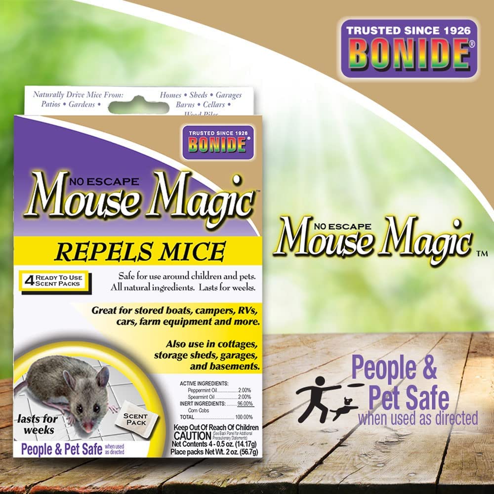 Bonide Mouse Magic Mouse Repellent Scent Packs, 4 Ready-to-Use Packs for Indoor & Outdoor Rodent Control, People & Pet Safe