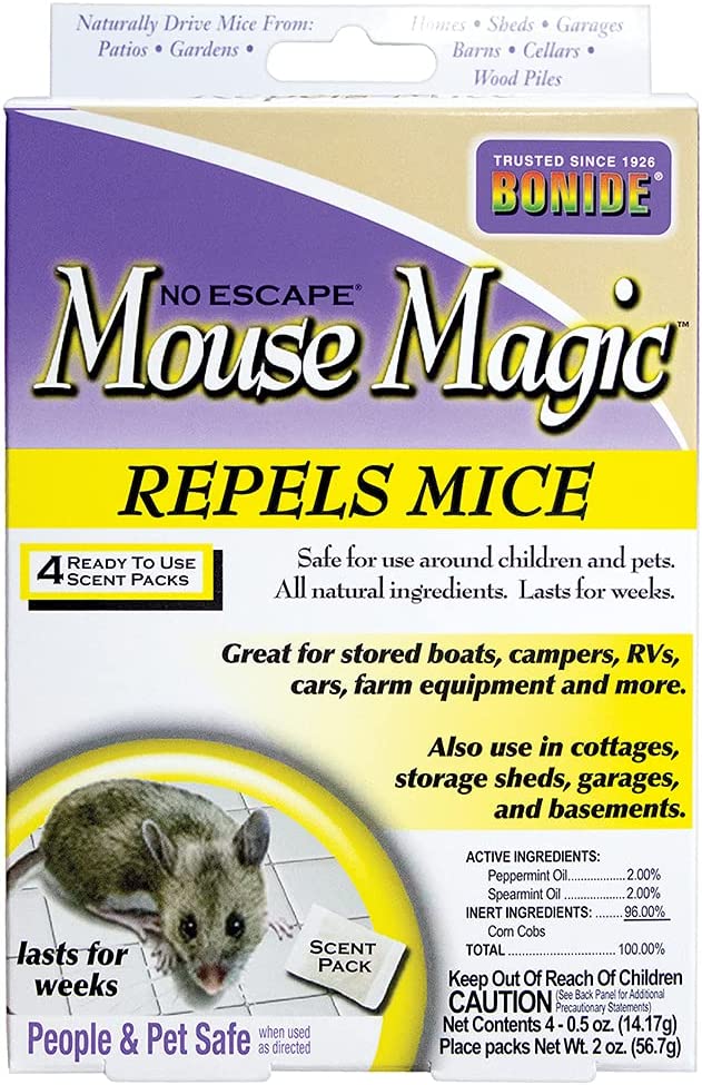 Bonide Mouse Magic Mouse Repellent Scent Packs, 4 Ready-to-Use Packs for Indoor & Outdoor Rodent Control, People & Pet Safe