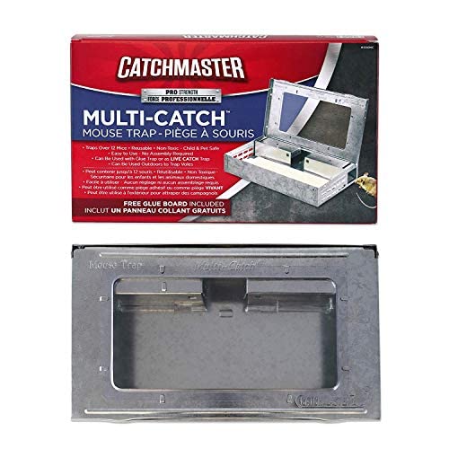 Multi-Catch Mouse Trap by Catchmaster - 3 Count, Ready to Use Indoors & Outdoors. Glue Adhesive Sticky Board Metal Long-Lasting Reusable Simple Humane Non-Toxic Pet-Safe Child-Safe