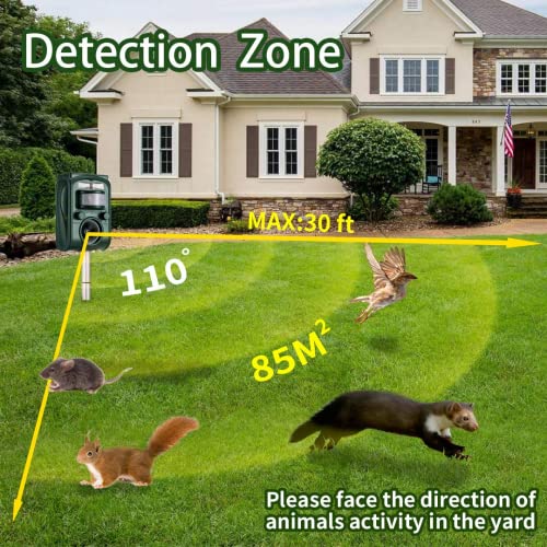 OULAIZ Solar Animal Repeller, 2022 Ultrasonic Mole Repellent, Rat, Squirrel, Deer, Raccoon, Skunk, Rabbit, Mole, Dog, Cat, Waterproof with Motion Detector, USB Rechargeable, Flashing Light