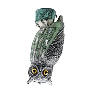 Christmas Owl Decoys to Scare Birds Away with 4 Pcs Hanging Reflective Bird Scare Spiral Rods, Plastic Fake Owl to Keep Birds Away