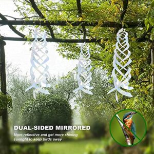 Christmas Owl Decoys to Scare Birds Away with 4 Pcs Hanging Reflective Bird Scare Spiral Rods, Plastic Fake Owl to Keep Birds Away