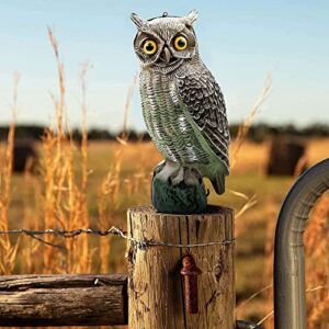 Christmas Owl Decoys to Scare Birds Away with 4 Pcs Hanging Reflective Bird Scare Spiral Rods, Plastic Fake Owl to Keep Birds Away