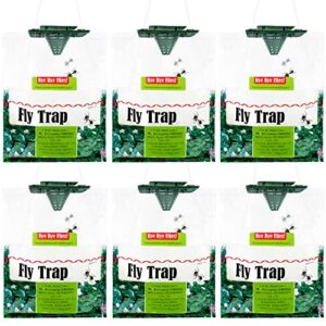 dwcom 6 packs large fly traps outdoor, fly bags ranch fly trap fly catcher fly killer, fly repellent control for outdoor farm/orchard