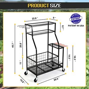 Garden Tool Organizer for Garage, Garden Tool Rack on Wheels, Garage Tool Tower Rack, Yard Tool Holder for Garage, Shed, Garden, Garage, Outdoor, Heavy Duty Steel, Black, Garage Organizer