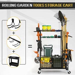 Garden Tool Organizer for Garage, Garden Tool Rack on Wheels, Garage Tool Tower Rack, Yard Tool Holder for Garage, Shed, Garden, Garage, Outdoor, Heavy Duty Steel, Black, Garage Organizer