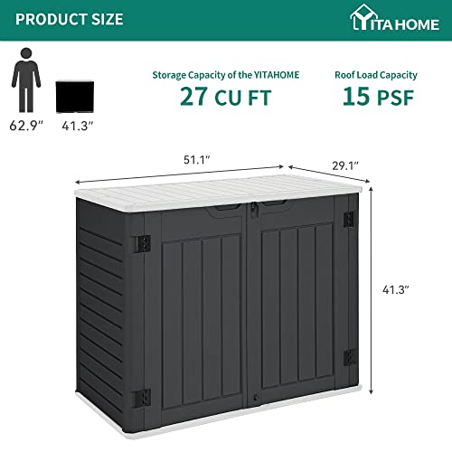 YITAHOME Outdoor Horizontal Storage Sheds w/o Shelf, Weather Resistant Resin Tool Shed, Multi-Opening Door for Storage of Bike, Trash Cans, Garden Tools, 27 cu ft, Waterproof, Lockable, Dark Gray