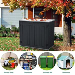 YITAHOME Outdoor Horizontal Storage Sheds w/o Shelf, Weather Resistant Resin Tool Shed, Multi-Opening Door for Storage of Bike, Trash Cans, Garden Tools, 27 cu ft, Waterproof, Lockable, Dark Gray