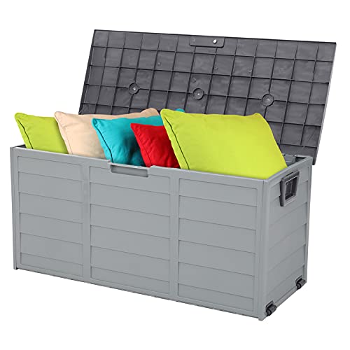 VINGLI 75 Gallon Outdoor Storage Box, Patio Deck Box Furniture with Lockable Design, Plastic Storage Containers with Lid for Garden | Pool | Balcony | Yard, Grey