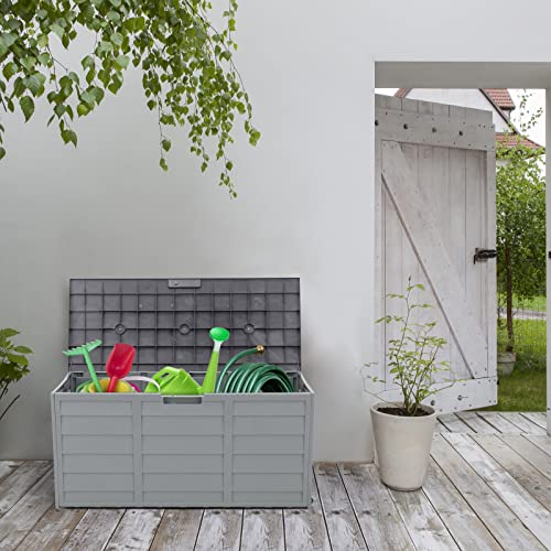 VINGLI 75 Gallon Outdoor Storage Box, Patio Deck Box Furniture with Lockable Design, Plastic Storage Containers with Lid for Garden | Pool | Balcony | Yard, Grey