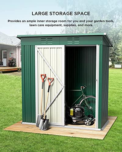 Bealife 5' x 3' Outdoor Storage Shed Clearance, Metal Outdoor Storage Cabinet with Single Lockable Door, Waterproof Tool Shed, Backyard Shed for Garden, Patio and Lawn(Green)