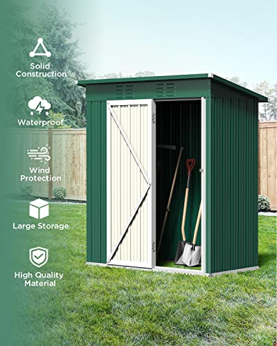 Bealife 5' x 3' Outdoor Storage Shed Clearance, Metal Outdoor Storage Cabinet with Single Lockable Door, Waterproof Tool Shed, Backyard Shed for Garden, Patio and Lawn(Green)