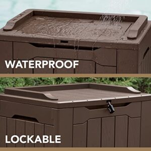 Devoko 30 Gallon Resin Deck Box Outdoor Indoor Waterproof Storage Box for Patio Pool Accessories Storage for Toys Cushion Garden Tools (30 Gallon, Brown)