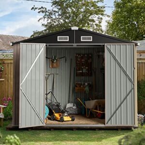 oneinmil Storage Shed 6'x8' Outdoor Garden Storage Shed, Galvanized Steel Metal Garden Shed with Air Vent and Hinged Door Utility Tool Storage House for Garden, Backyard, Patio, Lawn