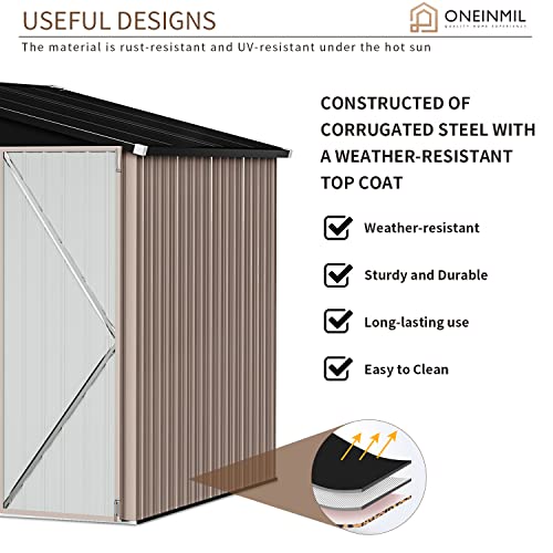 oneinmil Storage Shed 6'x8' Outdoor Garden Storage Shed, Galvanized Steel Metal Garden Shed with Air Vent and Hinged Door Utility Tool Storage House for Garden, Backyard, Patio, Lawn