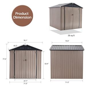 U-MAX 6 x 6FT Outdoor Storage Shed, Lockable Bike Shed,Garden Shed &Tool Shed for Backyard, Patio, Lawn