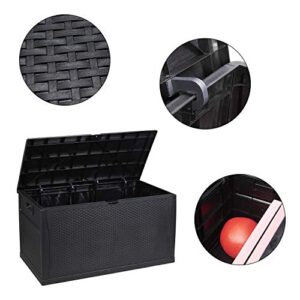 Leisurelife Plastic Deck Box Wicker 120 Gallon, Black Water-resistant Storage Container Outdoor Patio Garden Furniture