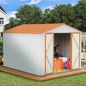 sheds & outdoor storage,sheds 8×10,outdoor storage shed with double lockable doors,anti-corrosion metal garden shed with base frame,can be used as a bike shed,garden shed,tool shed,orange