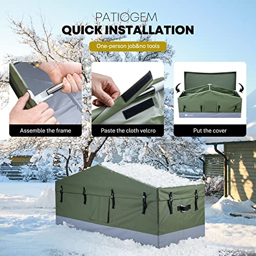 PatioGem 180 Gallons Heavy Duty Portable Waterproof Outdoor Storage Box, Large Storage Containers Shed All Weather Soft Tarpaulin Deck Box for the Boat, Pool, Yard, Garden, Patio, or Camping, Green