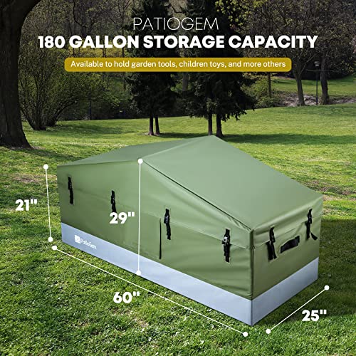 PatioGem 180 Gallons Heavy Duty Portable Waterproof Outdoor Storage Box, Large Storage Containers Shed All Weather Soft Tarpaulin Deck Box for the Boat, Pool, Yard, Garden, Patio, or Camping, Green