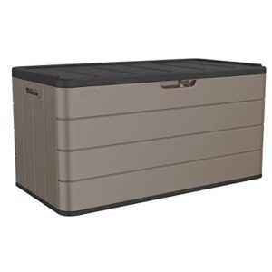 addok resin deck box outdoor waterproof storage box with seat for patio furniture,toys,garden tools and home accessories (brown)